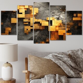 Designart "Gold and Black Cubist Visions V" Cubism Multipanel Canvas ...