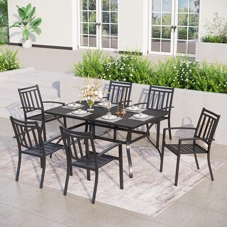 MAISON ARTS 7 Pieces Dining Set with 6 Stackable Metal Chairs and 1 ...
