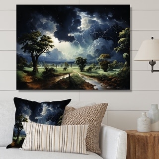 Designart "Green Storm Chasing Lightning" Landscapes Canvas Prints ...