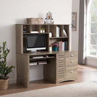 Brown Computer Desk with Drawers, Keyboard Tray and Shelves - Bed Bath ...