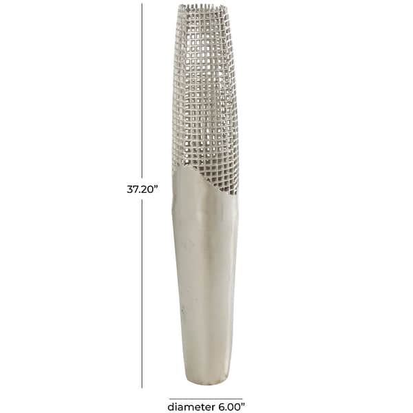Silver Aluminum Metal Grid Inspired Decorative Vase with Open Frame ...