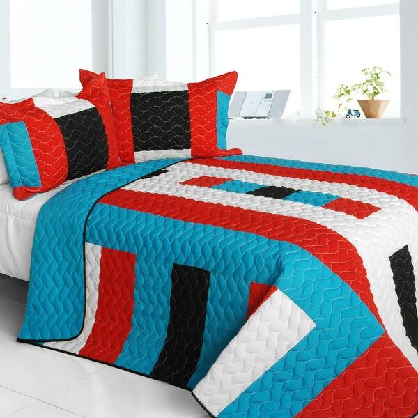 Vermicelli-Quilted Patchwork Geometric Quilt Set Full/Queen - Bed Bath ...