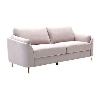 Jace 79 Inch Sofa, Beige Polyester, Gold Metal Legs, Loose Pillow Back ...
