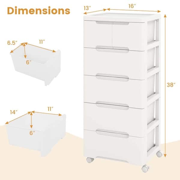 1/2 PCS 6-Drawer Plastic Storage Cart w/ 4 Universal Wheels Cabinet ...