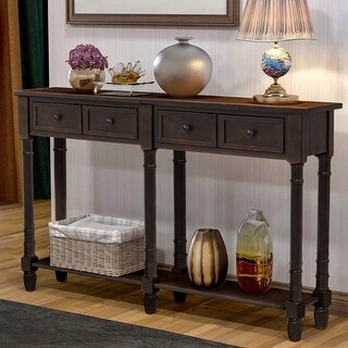 Espresso Wood Console Table Living Room Sofa Table with Storage Drawer ...