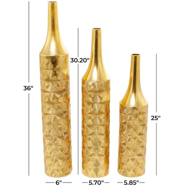 Gold Metal Tall Distressed Metallic Vase with Various Pattern (Set of 3 ...