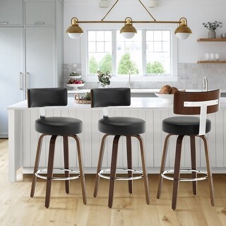 Swivel PU Leather Upholstered Bar Stools, Set of 3 - On Sale - Bed Bath ...