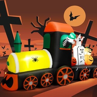 8FT Halloween Inflatable Skeleton Ride on Train LED Halloween Décor ...
