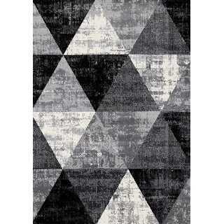 Covington Collection - Grey/Black/Cream Distressed Triangles Rug, 3'11 ...