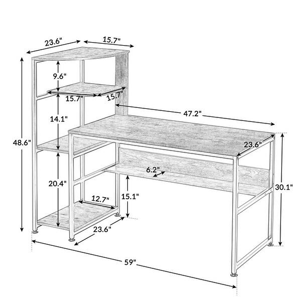 59 inch Modern Office Computer Desk with 4-Tier Storage Shelves - Bed ...