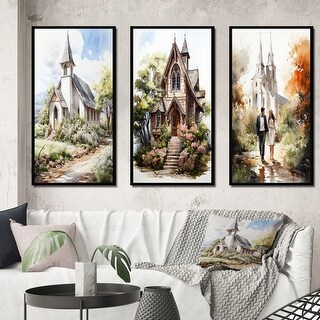 Designart "White Wedding Chapel Rustic Spring Watercolor" Romantic ...