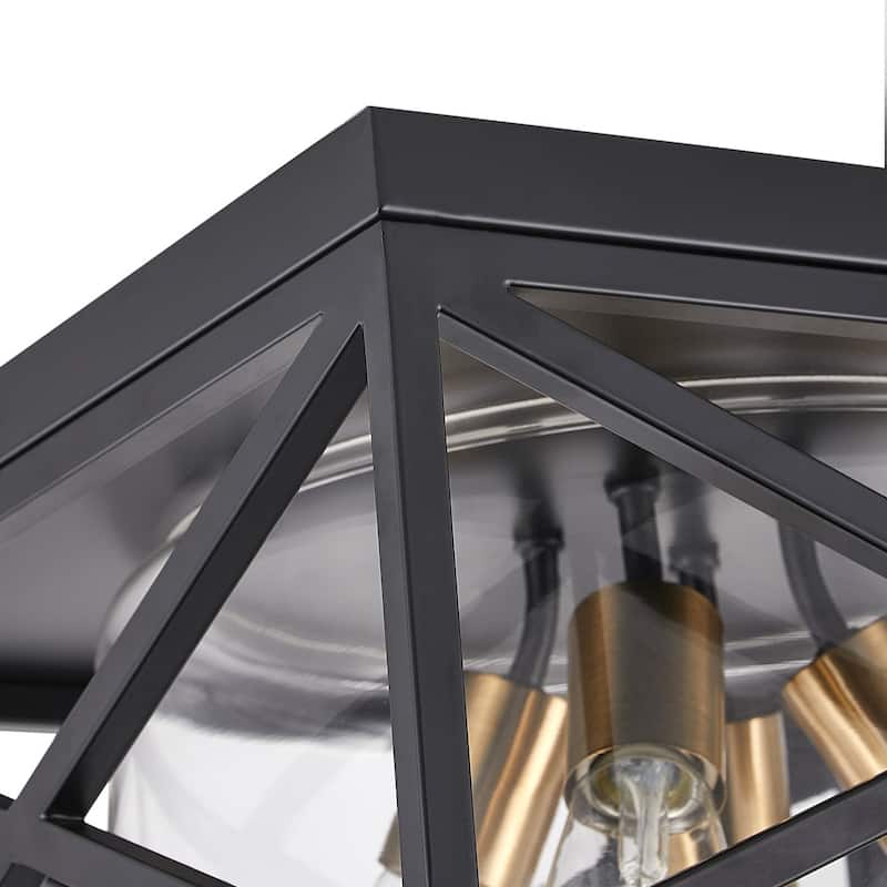 Industrial Rectangle Flush Mount Ceiling Light Fixture with Glass Shade ...