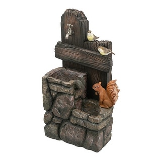 15x14.1x26.4" Decorative Two-Tiered Water Fountain with Woodland Animal ...