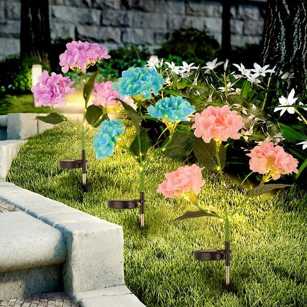 Set of 6 Solar Hydrangea Pathway Light - Set of 6 - Bed Bath & Beyond ...