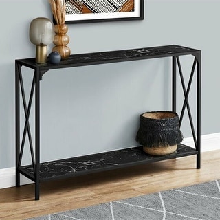 48" Faux Marble Top X-Shaped Side Console Table in Black - 54 x 84 ...
