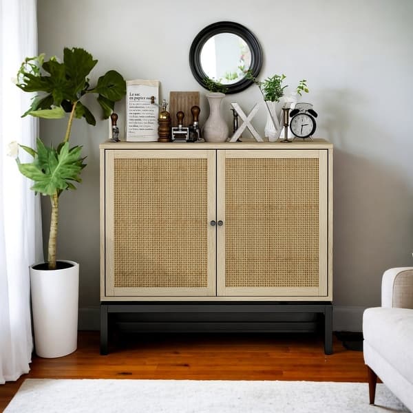 Accent Natural Rattan 2 Door Storage Cabinet with 1 Adjustable Inner ...