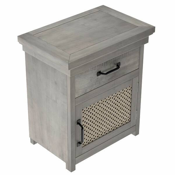Romer Rustic Nightstand with Drawer and Rattan Design Cabinet - Bed ...