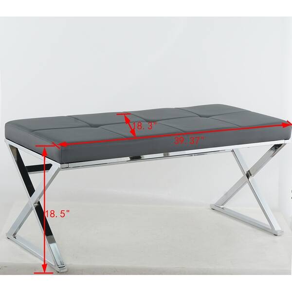 Sofa Bench Buttons PU Seat Ottoman Bench with Chrome Legs - Bed Bath ...