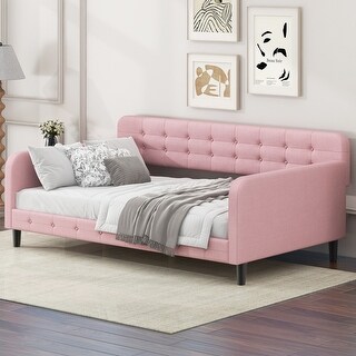 Modern Design Full Size Upholstered Tufted Daybed with 4 Support Legs ...