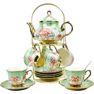 20 Pieces Porcelain Chinese Tea Set With Holder,Painting,Light Green ...