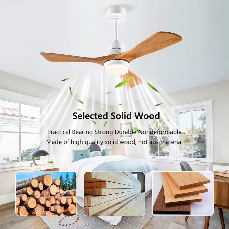 42 Inch Modern Ceiling Fan With 3 Color Dimmable 3 Solide Wood Blades ...