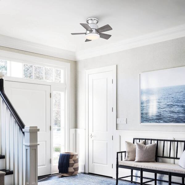 24" Brushed Nickel Wood Small LED Hugger Ceiling Fan with Remote - On ...