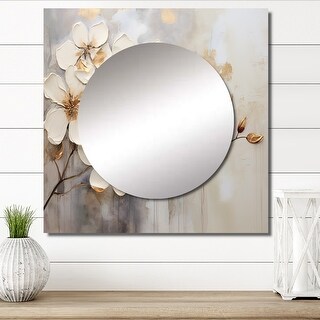 Designart "beige and gold minimalism Violets" Violets Wall Mirror ...