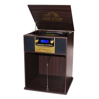 Victor Boyleston 7-in-1 3-Speed Turntable Music Center w/ Album Storage ...