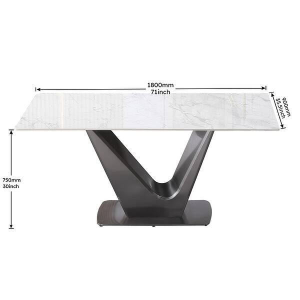 71inch Sintered Stone Table top with V shape Metal Leg Dining table ...