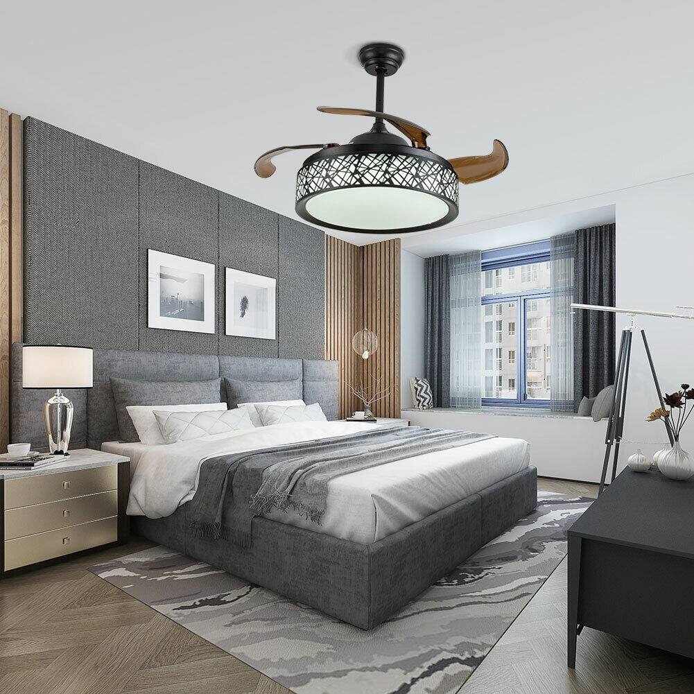 42'' 4 Retractable Blade Black Ceiling Fan with Remote - 42 Inches ...
