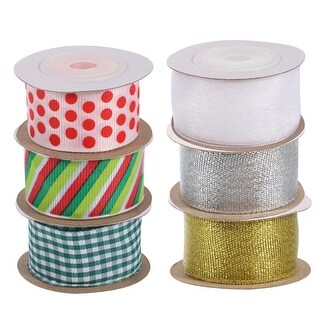 6 Roll Christmas Ribbons 5 Yards Gold Silver Strip Christmas Tree Grid ...