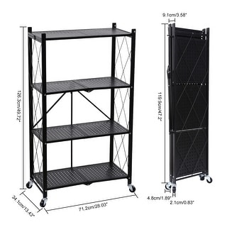 4-Tier Heavy Duty Foldable Metal Rack Storage Shelving Unit with Wheels ...
