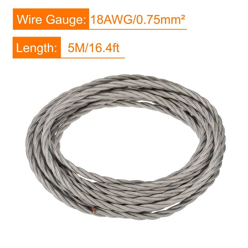 Twisted Cloth Covered Wire 3 Core 18AWG 5m/16.4ft,Electrical Cable,Grey ...