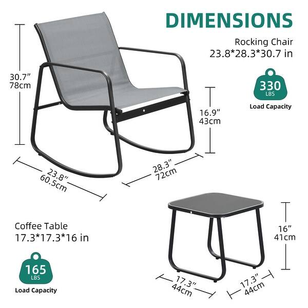 Moasis 3 Piece Rocking Patio Furniture Bistro Set with Chairs and Glass ...