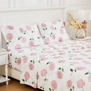 Printed Design Cotton Collection 400TC Hemstitch Pink Hydrangea Sheet ...