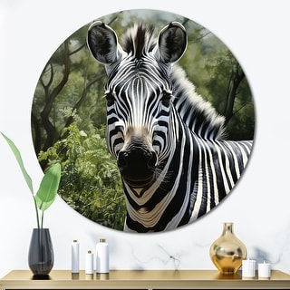 Designart "Zebra Monochromatic Portrait II" Animals Metal Circle Art ...