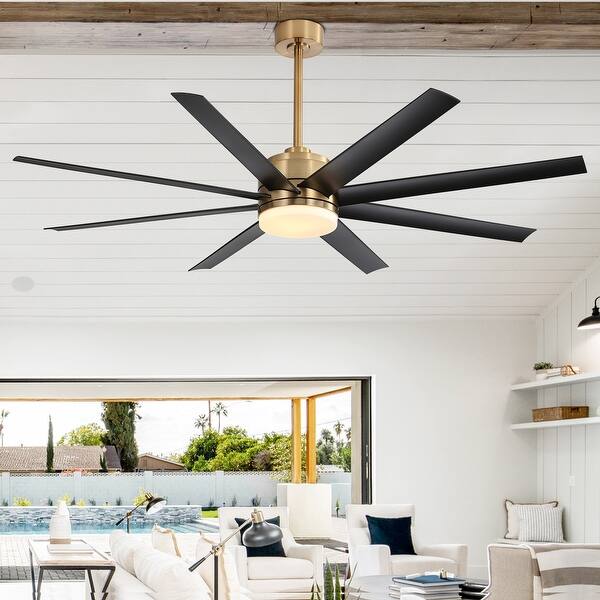 65 Inch Gold Large Morden Ceiling Fan with Light Remote(8-Blade) - On ...