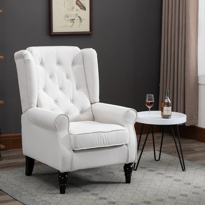 Cream White Modern 29.3" High Back Tufted Accent Chair with Wingback ...