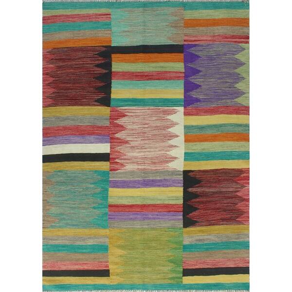 Modern Flatweave Rhita Red/Green Rug - 5'9" x 7'11" - Bed Bath & Beyond ...