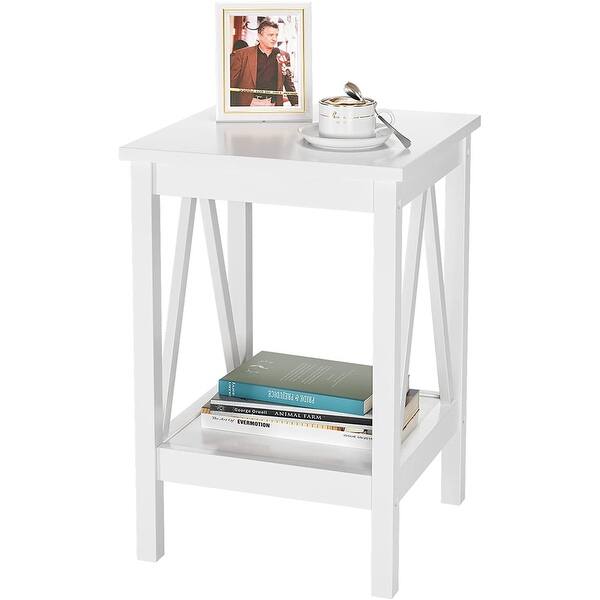 End Table White Side Table with Storage Shelf Sturdy Bedside Tables ...