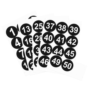 Round Number Stickers 100mm Number 1-50 Self Adhesive PVC Label - Black ...