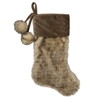 20.5-Inch Brown Christmas Stocking with Corduroy Cuff and Pom Poms - 20 ...