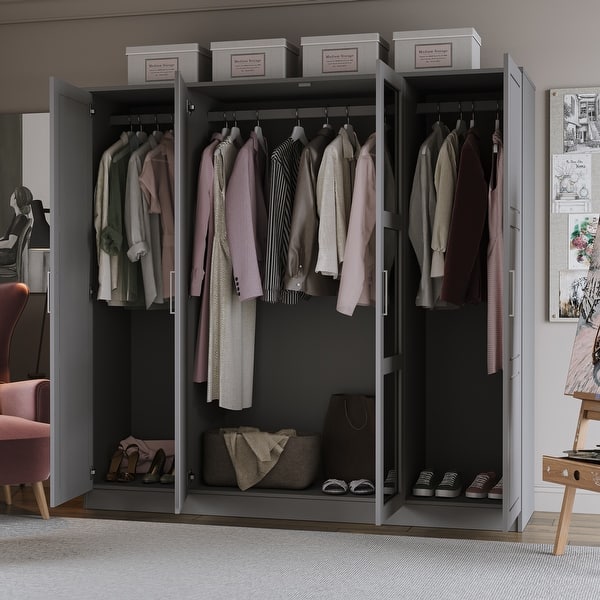 100% Solid Wood Cosmo 4-Door Wardrobe with Solid Wood or Mirrored Doors ...
