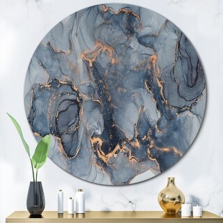 Designart 'Black Gold Infused Liquid Art III' Modern Metal Circle Wall ...