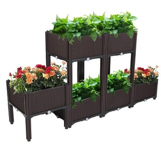 Set of 6 Brown Indoor & Outdoor Plastic Raised Garden Planters Box - N ...
