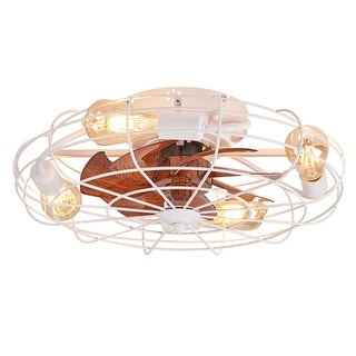 20 in. Modern White Cage Ceiling Fan with Light Indoor Flush Mount Low ...
