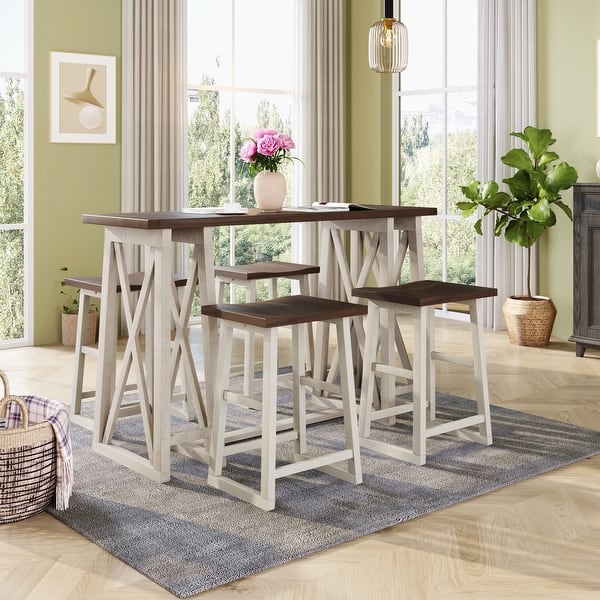 Counter Height Wood Console Table Set with 4 Stools - Bed Bath & Beyond ...