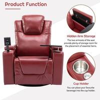 Red 270 Degree Swivel PU Leather Power Recliner Home Theater Sofa ...