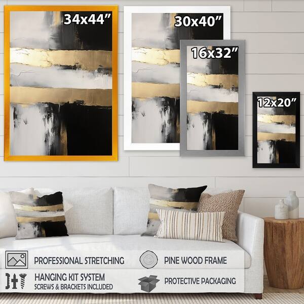 Designart "Minimal Joy In Black And Gold II" Abstract Painting Framed ...