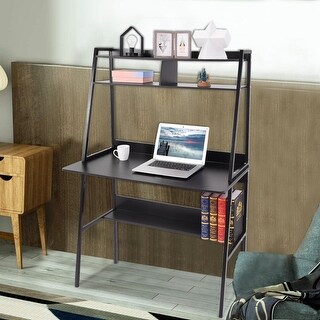 Study Laptop PC Table 39 Inch Computer Desk Upper Lower Storage Shelves ...